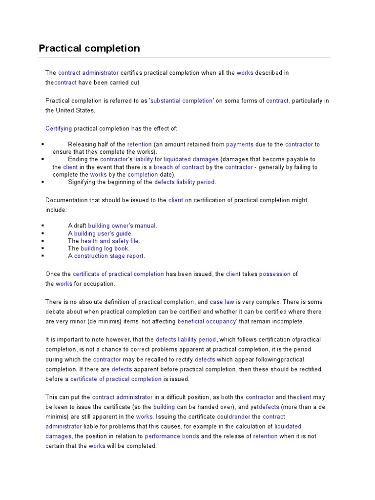 Practical Completion | PDF | Damages | Construction Management