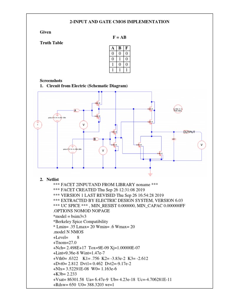 2-Input and Gate Cmos Implementation Given F Ab Truth Table A B F | PDF ...