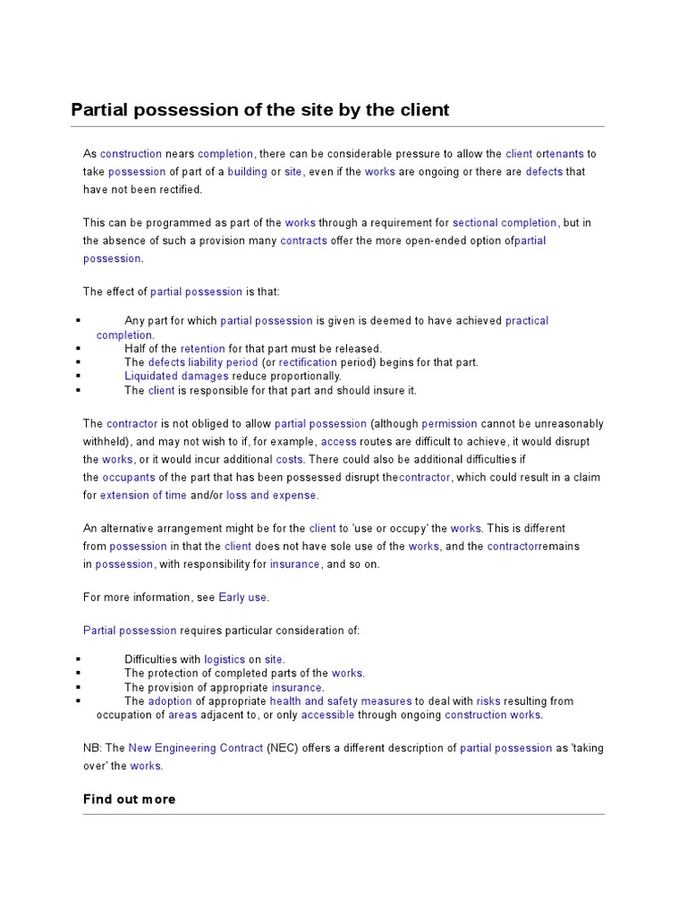 Partial Possession of The Site by The Client | PDF