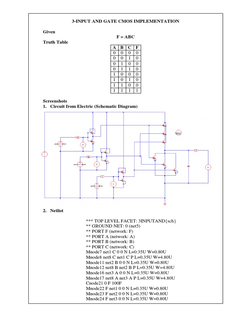 3-Input and Gate Cmos Implementation Given F Abc Truth Table A B C F | PDF