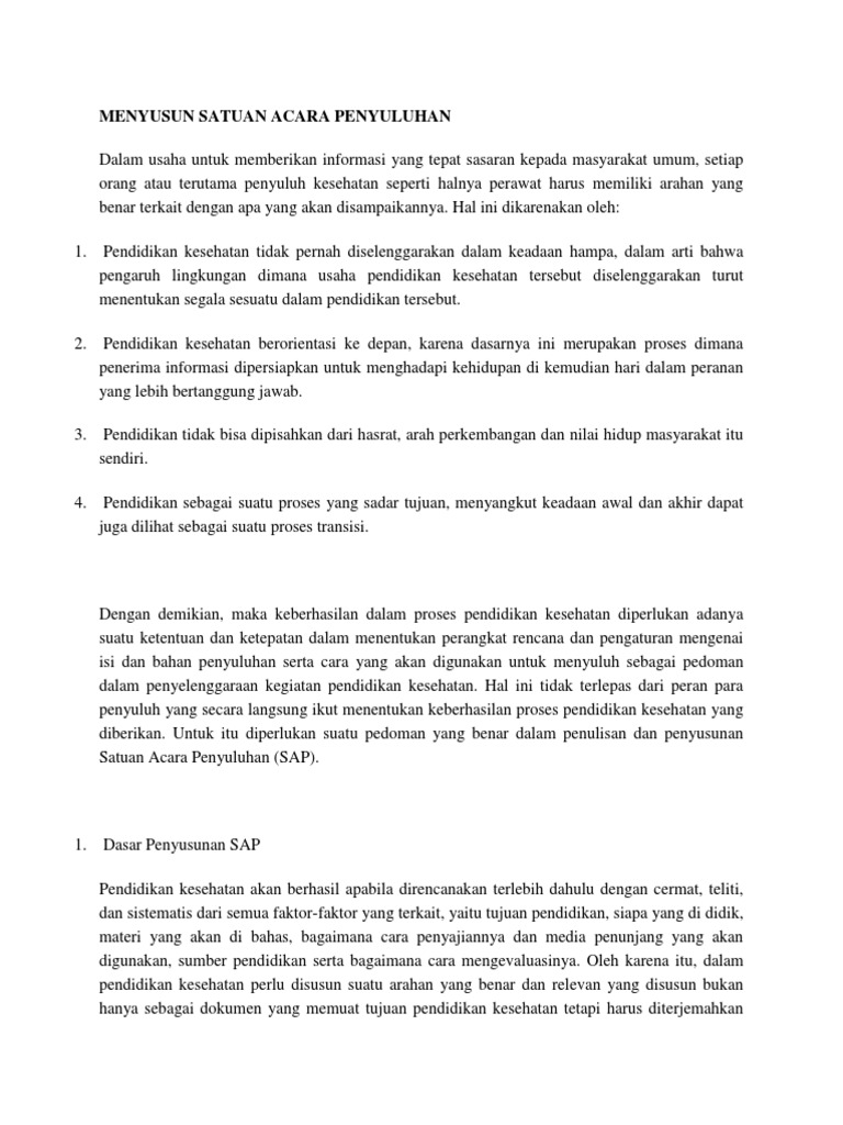 Cara Menyusun Satuan Acara Penyuluhan (Sap) | PDF