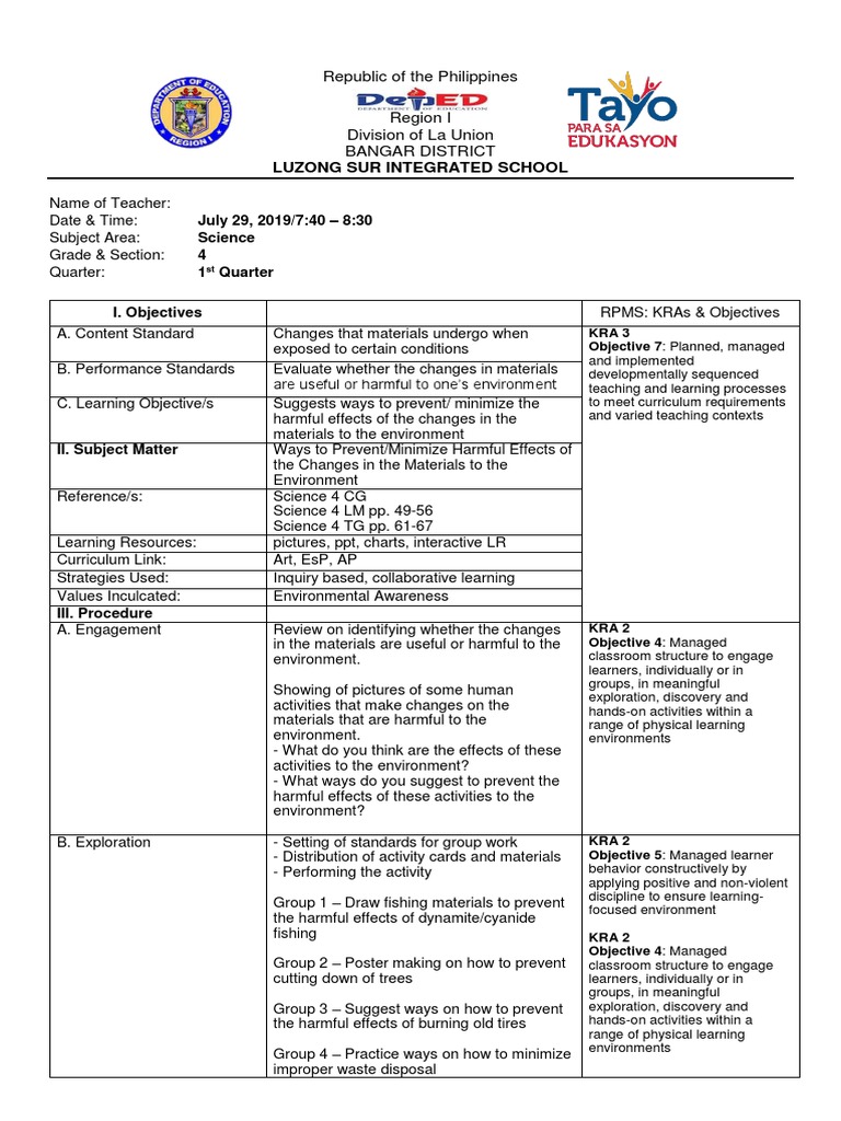 COT DLP in Science 4 | PDF | Learning | Curriculum