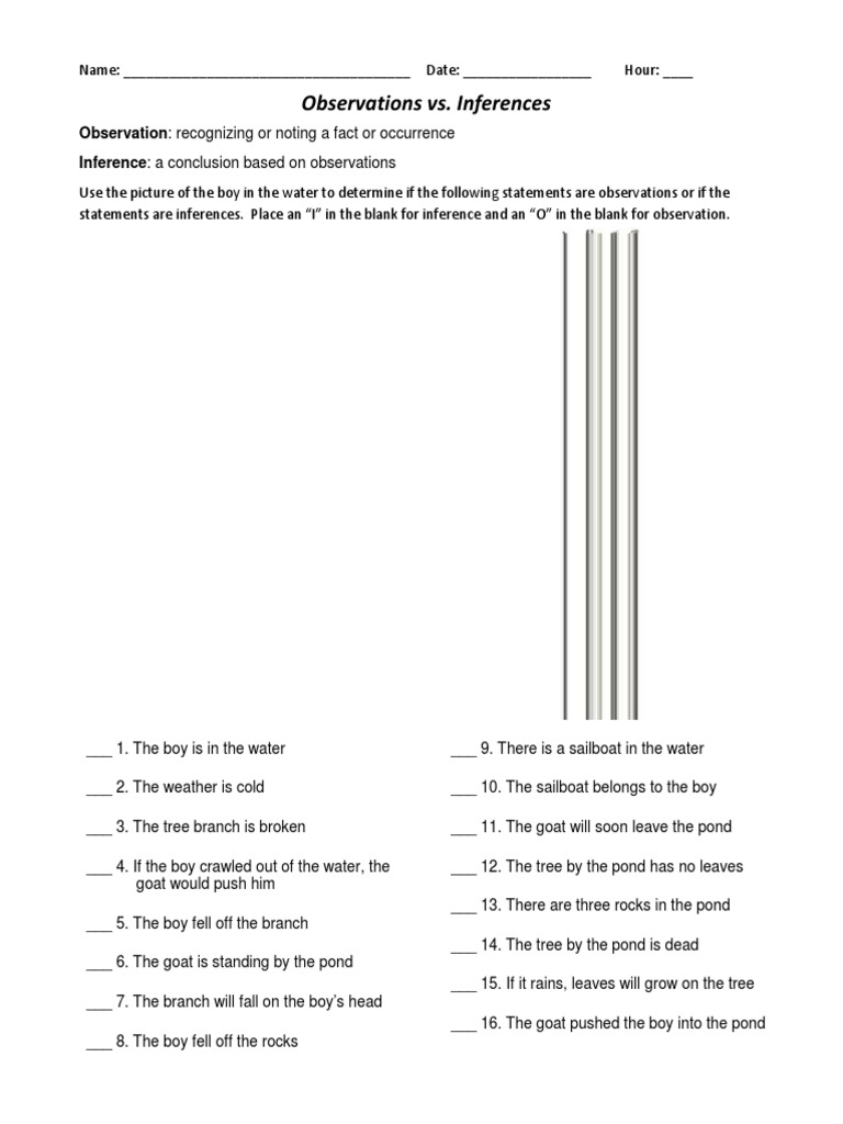 Observation Vs Inference Worksheet Observation And Inference