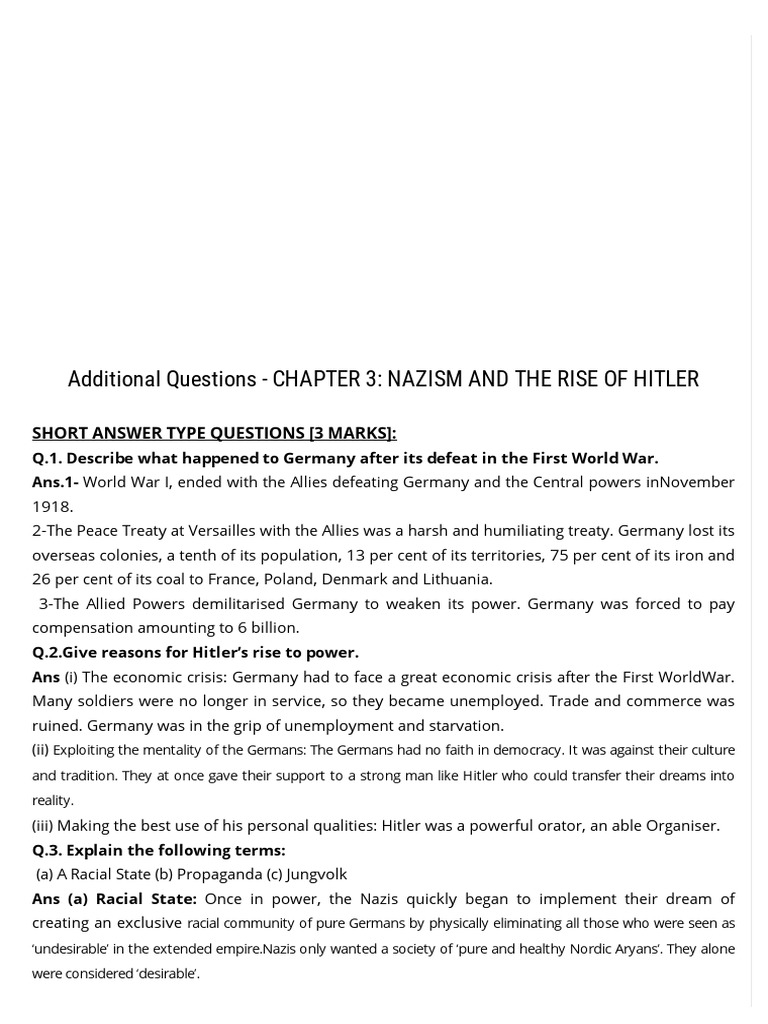Additional Questions - Chapter 3 - Nazism and The Rise of Hitler ...