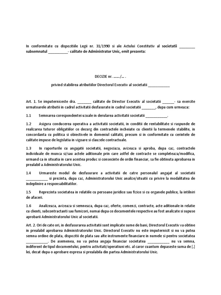 Semnatura Director Executiv Model | PDF