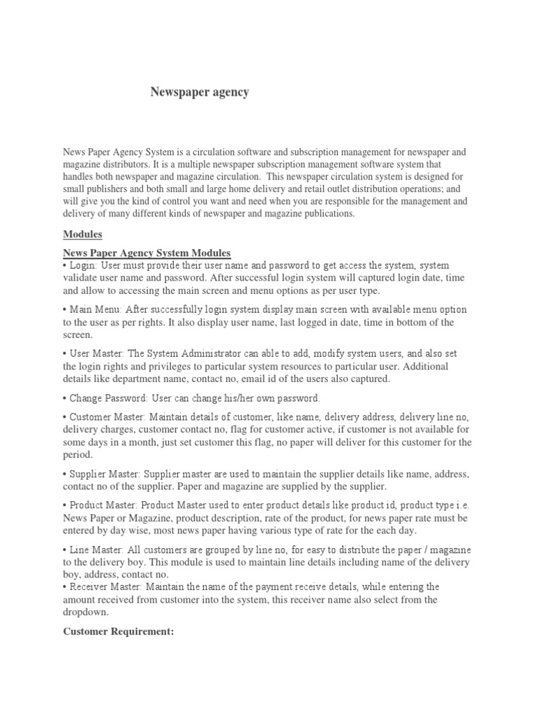 News Paper Agency System Management For Newspaper and Magazine ...