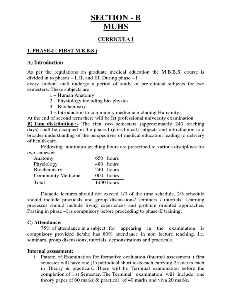 Mbbs Curriculum Muhs | PDF | Human Leg | Neck