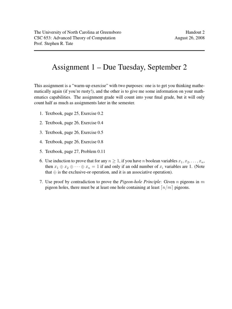 Assignment 1 - Due Tuesday, September 2 | PDF