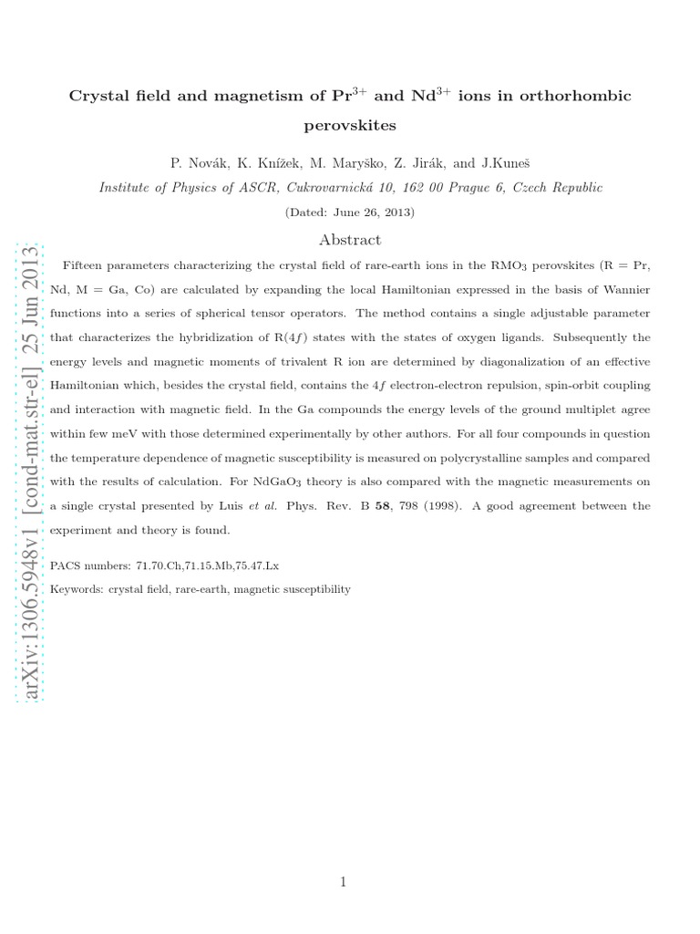 Crystal Field and Magnetism of PR and ND Ions in Orthorhombic ...