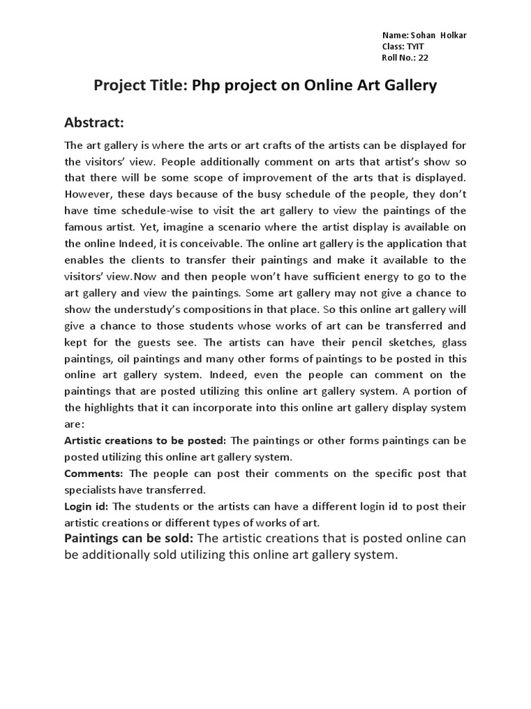Project Title:: PHP Project On Online Art Gallery | PDF | Websites ...
