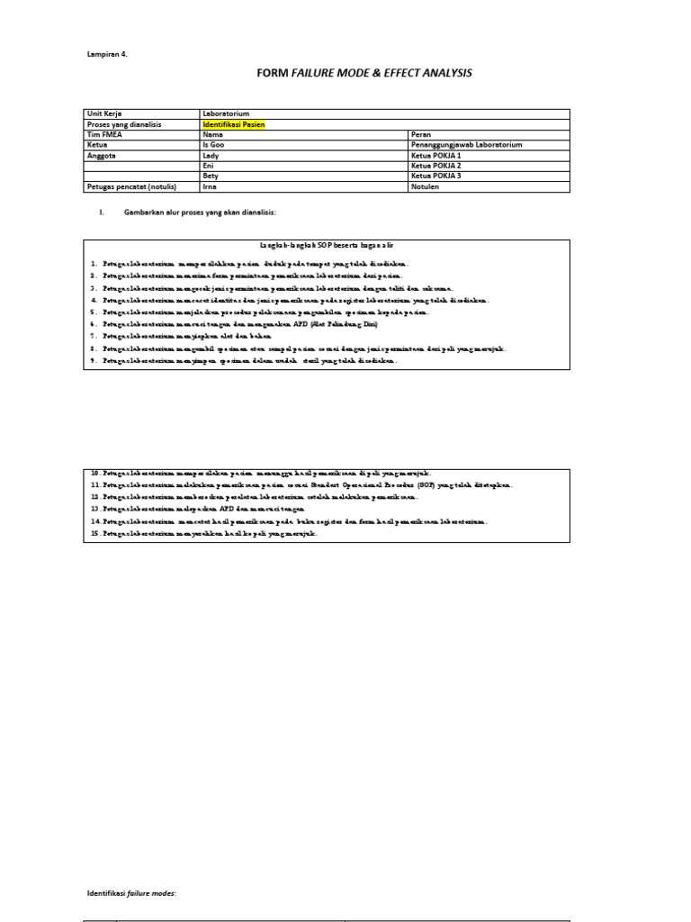 CONTOH FORM FAILURE MODE - 1 Laboratorium | PDF
