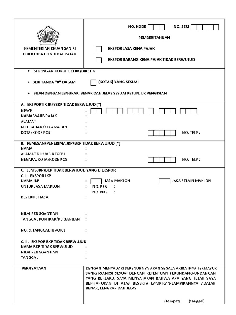 Pemberitahuan Ekspor Jasa PDF | PDF
