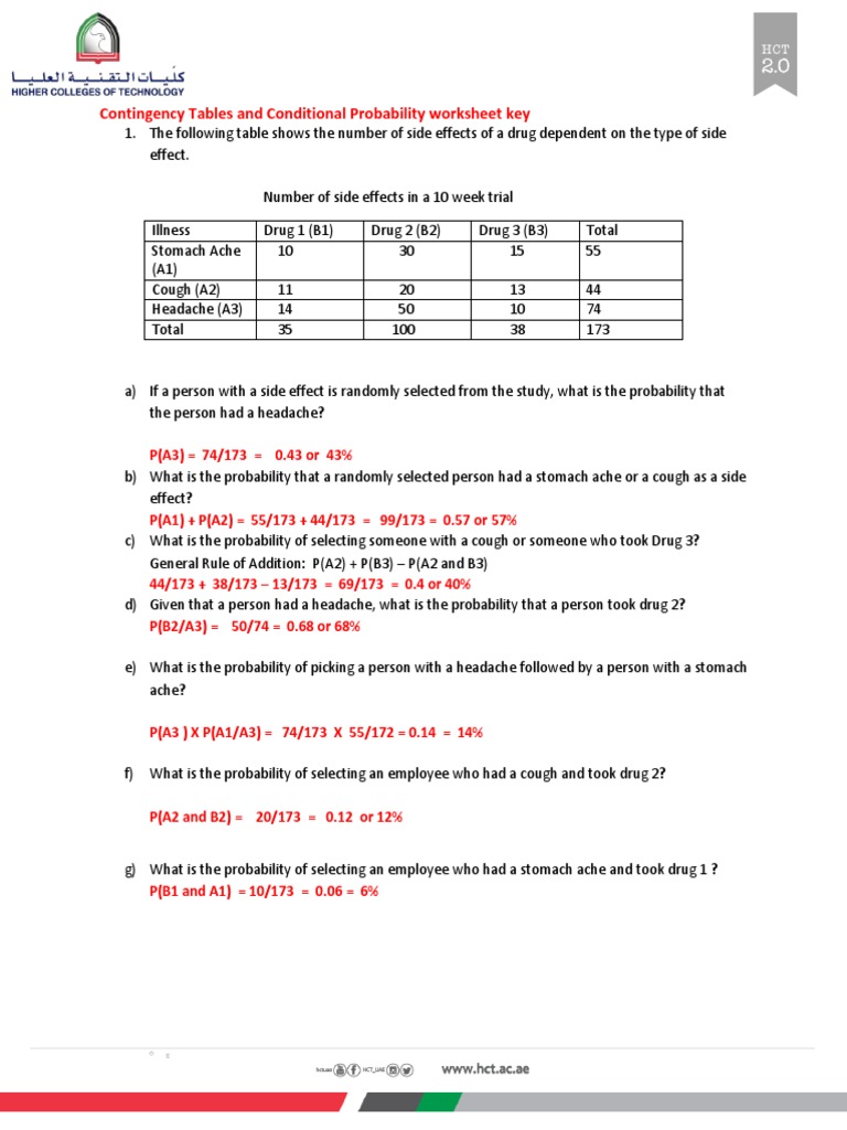 5b Contingency Tables and Conditional Probability Answer Key | PDF