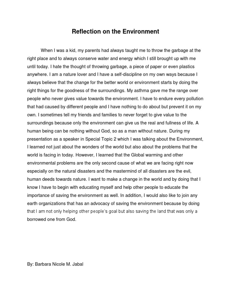 Reflection On The Environment | PDF | Water Pollution | Air Pollution