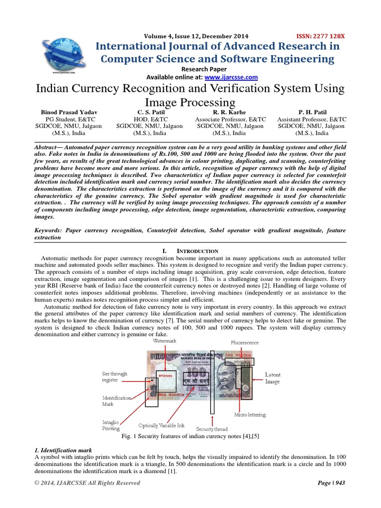 Indian Currency Recognition and Verification System Using Image ...