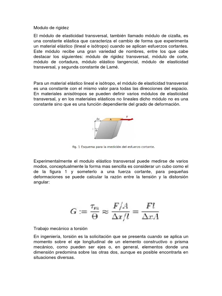 Módulo de Rigidez y Torsión en Materiales | PDF | Elasticidad (Física ...