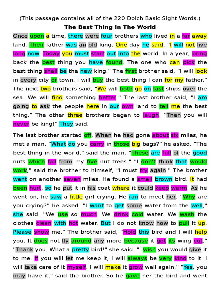 Story Using Dolch Sight Words | PDF