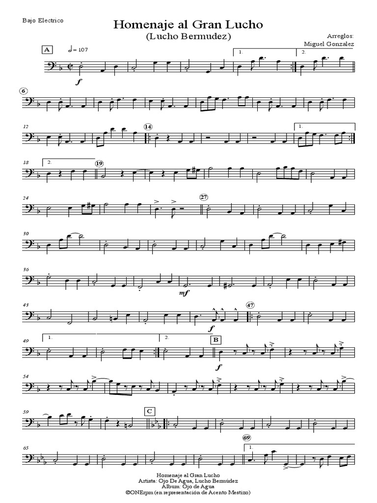 Homenaje Al Gran Lucho - Bajo Eléctrico | PDF