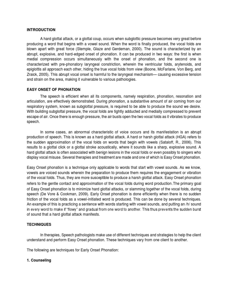 Easy Onset of Phonation | Download Free PDF | Human Voice | Larynx