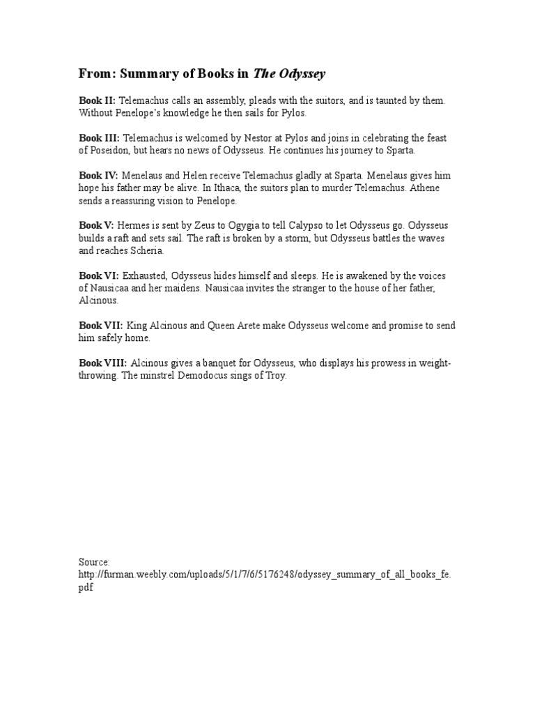 Homer Odyssey Summaries Books 2-8 | PDF