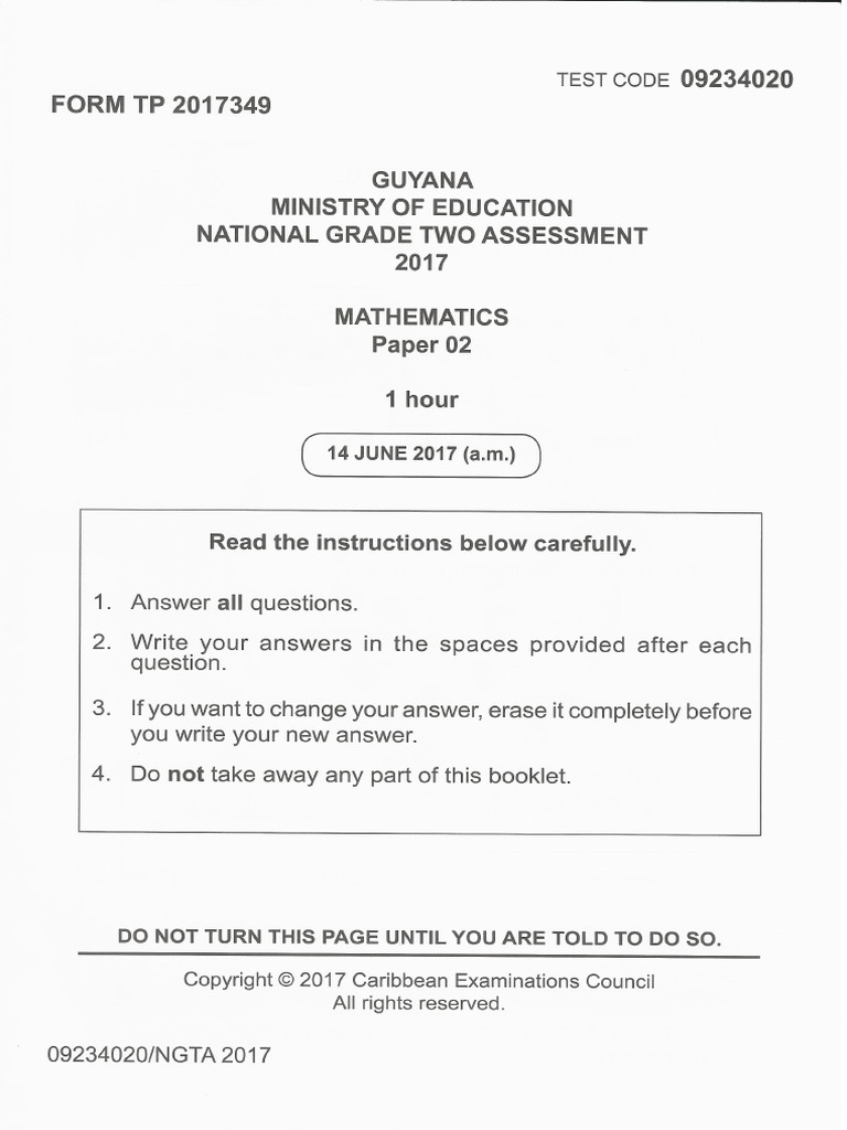 National Grade 2 Assessment - 2017 - Mathematics P2 | PDF