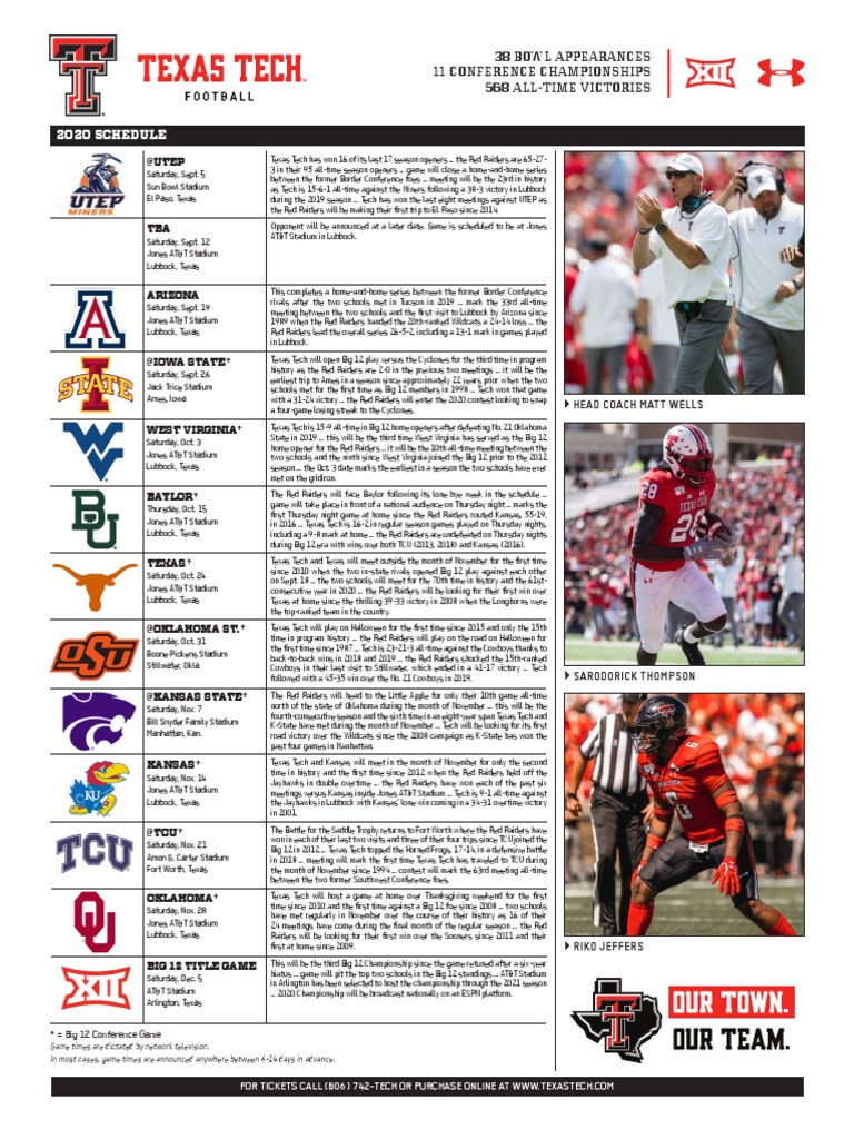 Texas Tech 2020 Football Schedule | PDF | Big 12 Conference | Kansas ...