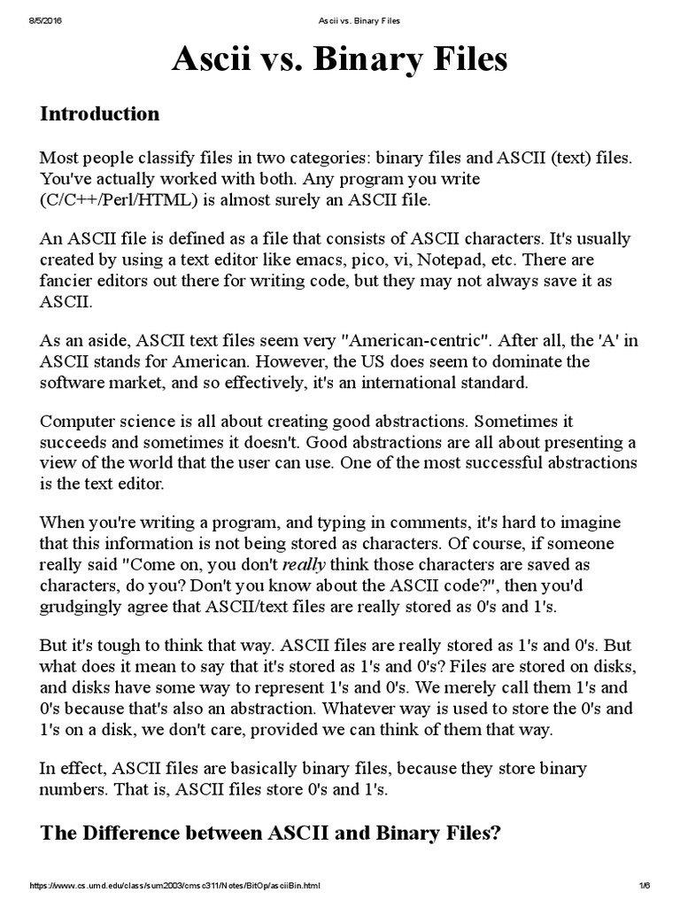 Ascii Vs Binary Files Pdf Text File Ascii