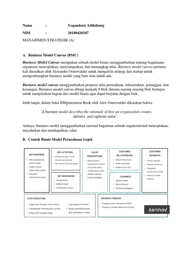 Business Model Canvas Perusahaan Gojek Manajemen Strategi | PDF