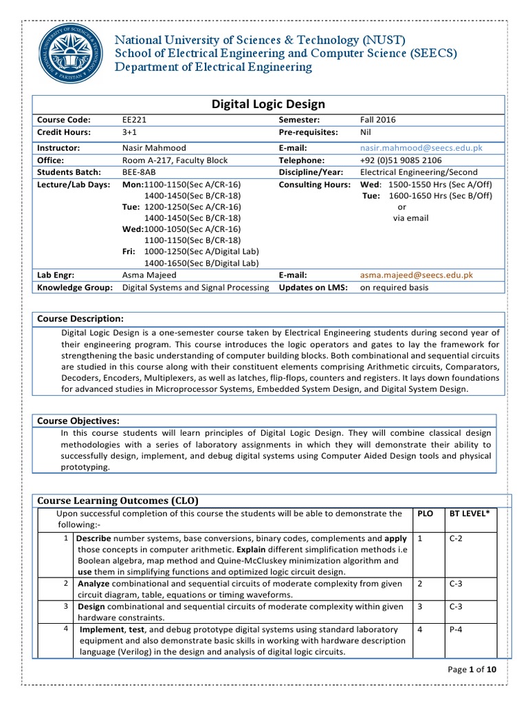 Course Outline - Digital Logic Design | PDF | Hardware Description ...