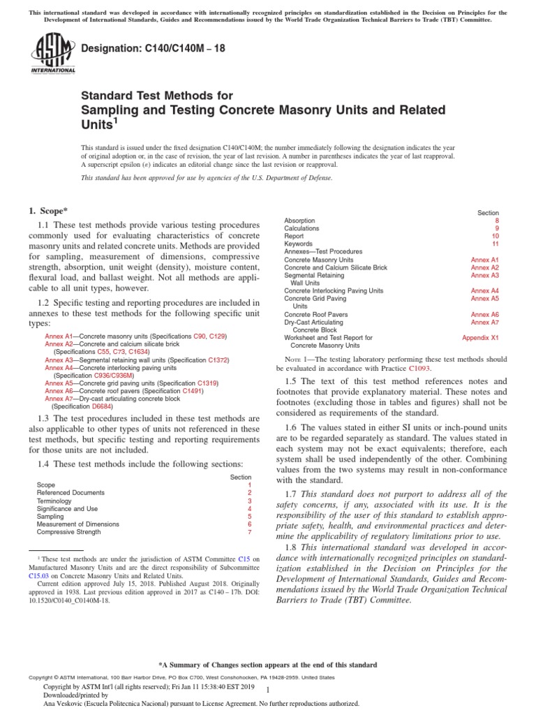 Astm C140 C140M-18 PDF | PDF | Masonry | Concrete