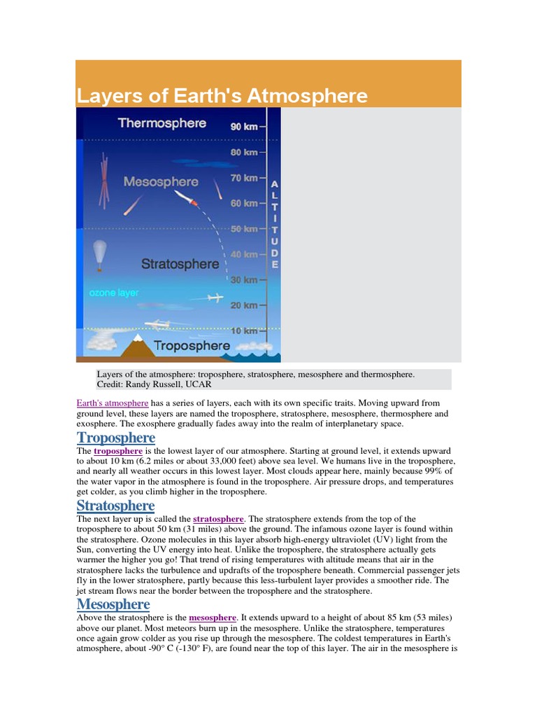 Layers of Earth's Atmosphere: Troposphere | PDF | Stratosphere ...