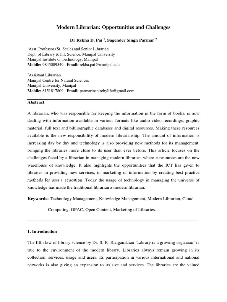 Modern Librarianship: Challenges & Opportunities | PDF | Librarian ...