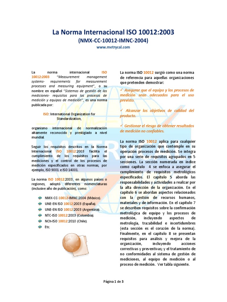 La Norma Internacional ISO 10012 | PDF | Organización internacional para la estandarización ...
