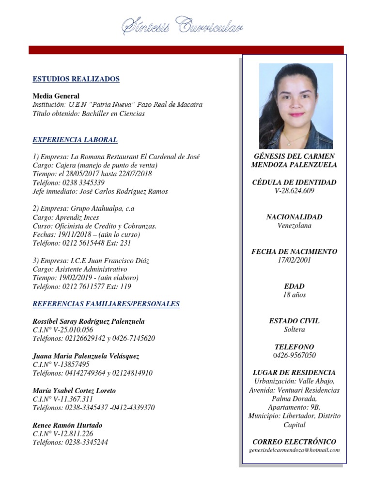 Currículum Genesis Mendoza | PDF