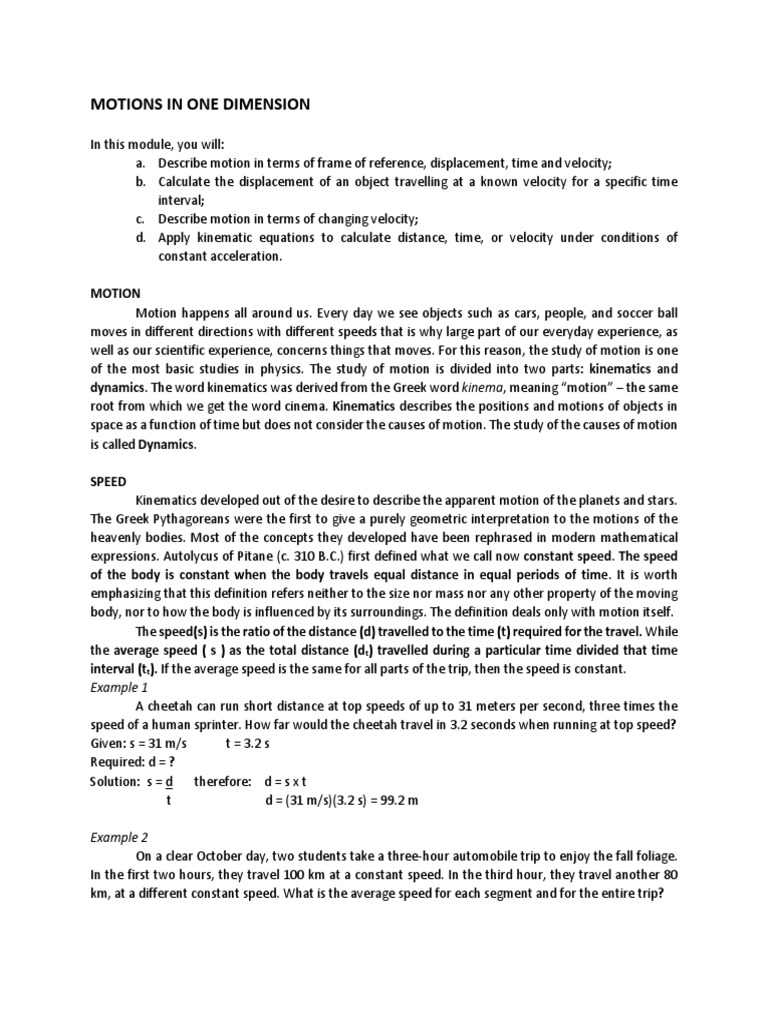 Motions in One Dimension: Example 1 | Download Free PDF | Speed | Velocity