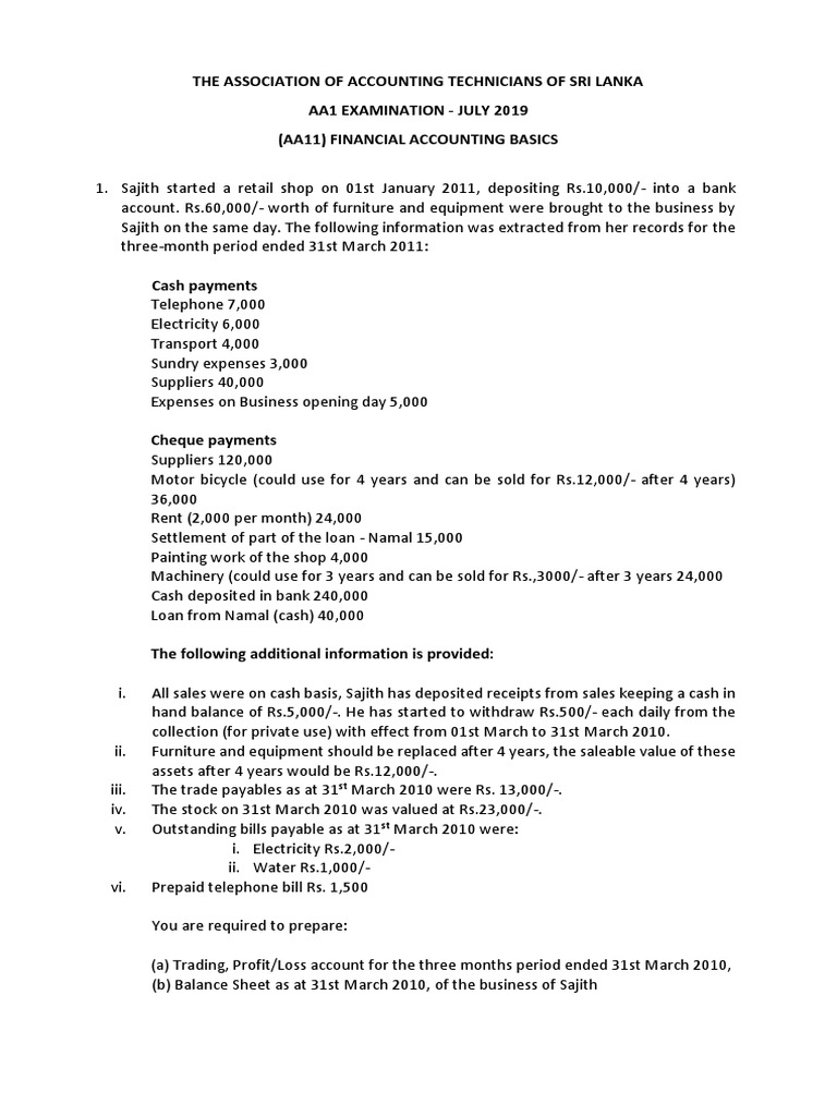 AAT Model Paper 2019 Jul | PDF | Bad Debt | Expense