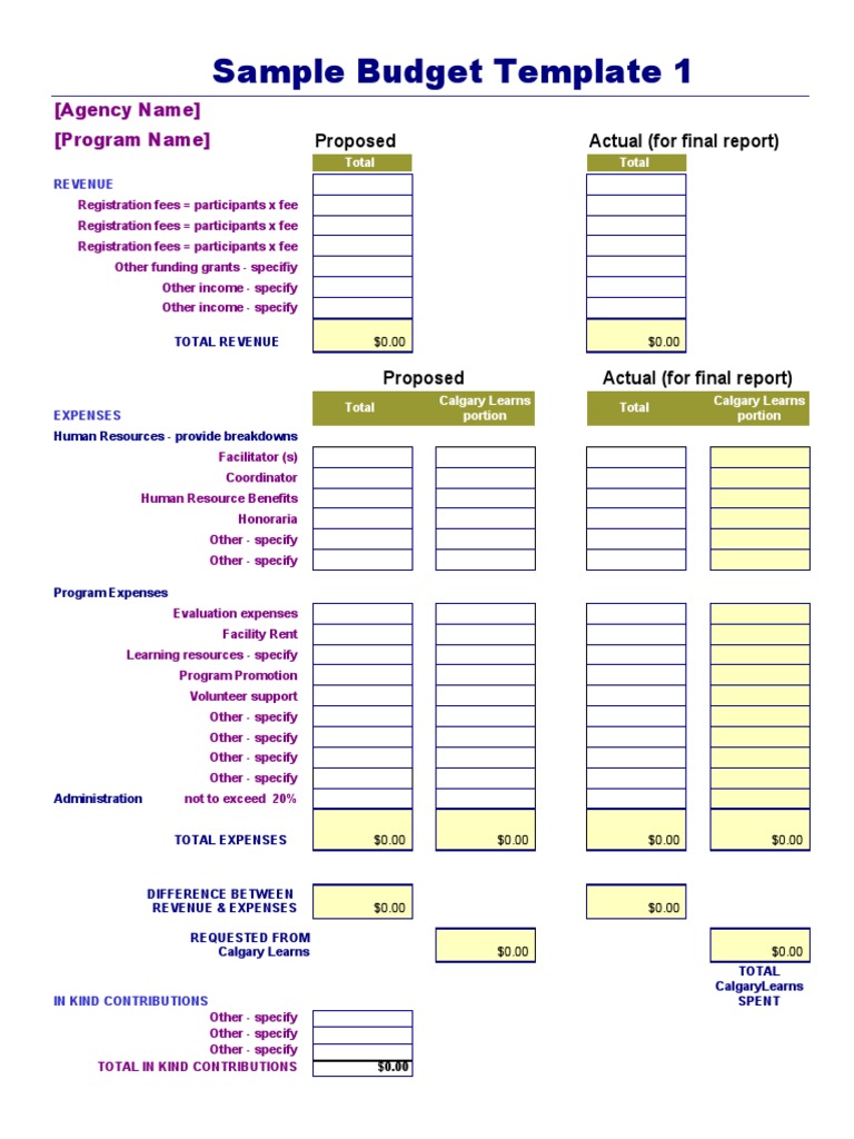Sample Budget Template 1: (Agency Name) (Program Name) | PDF | Revenue ...