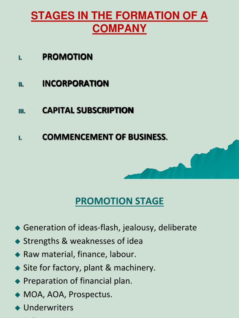 Stages in The Formation of A Company: Promotion Incorporation Capital ...
