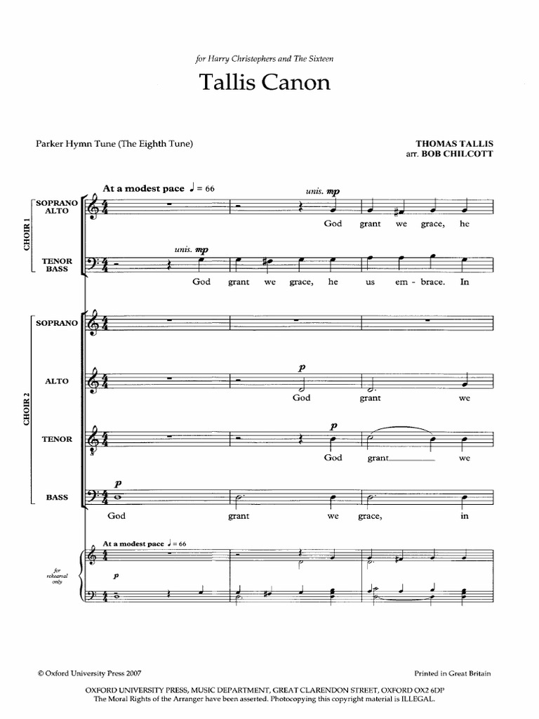 Tallis Canon, Thomas Tallis / Arr. Bob Chilcott | PDF
