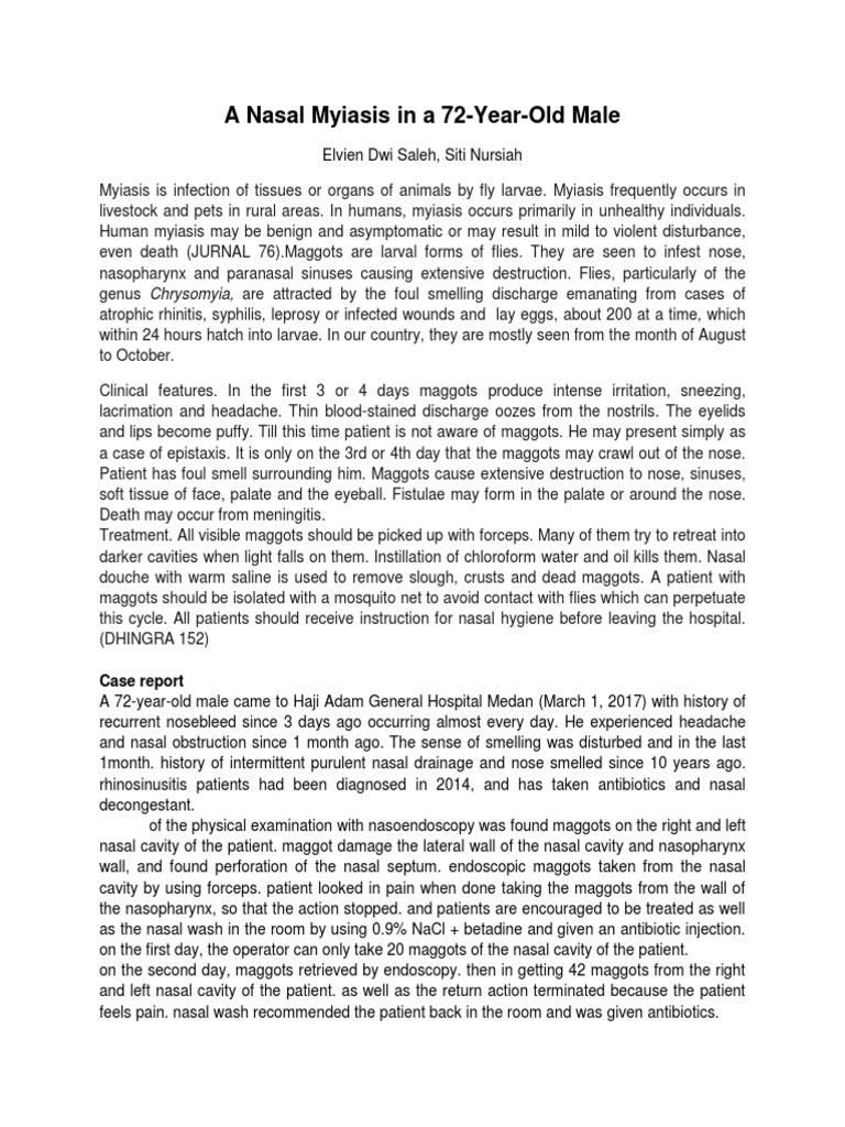 A Nasal Myiasis in A 72-Year-Old Male: Case Report | PDF | Human Nose ...