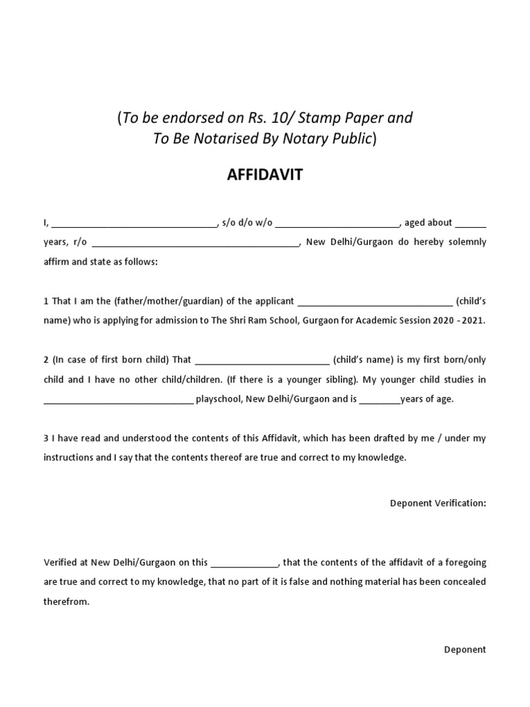 (To Be Endorsed On Rs. 10/ Stamp Paper And: Affidavit | PDF