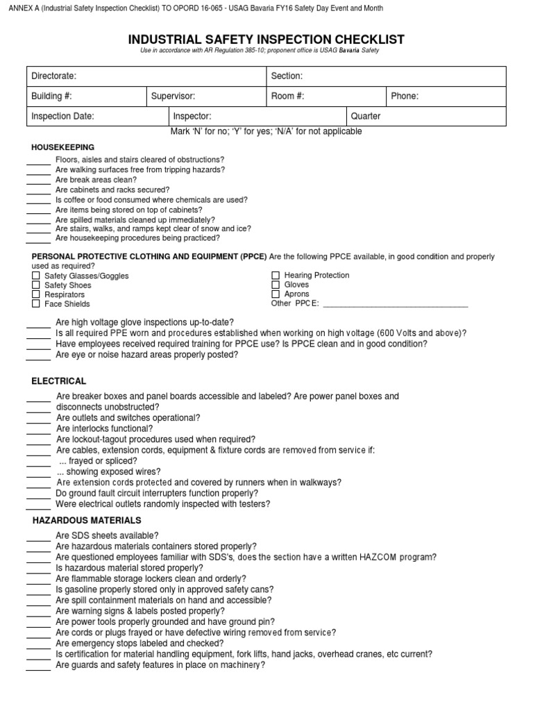 Safety Industrial Safety Inspection Checklist | PDF | Personal ...