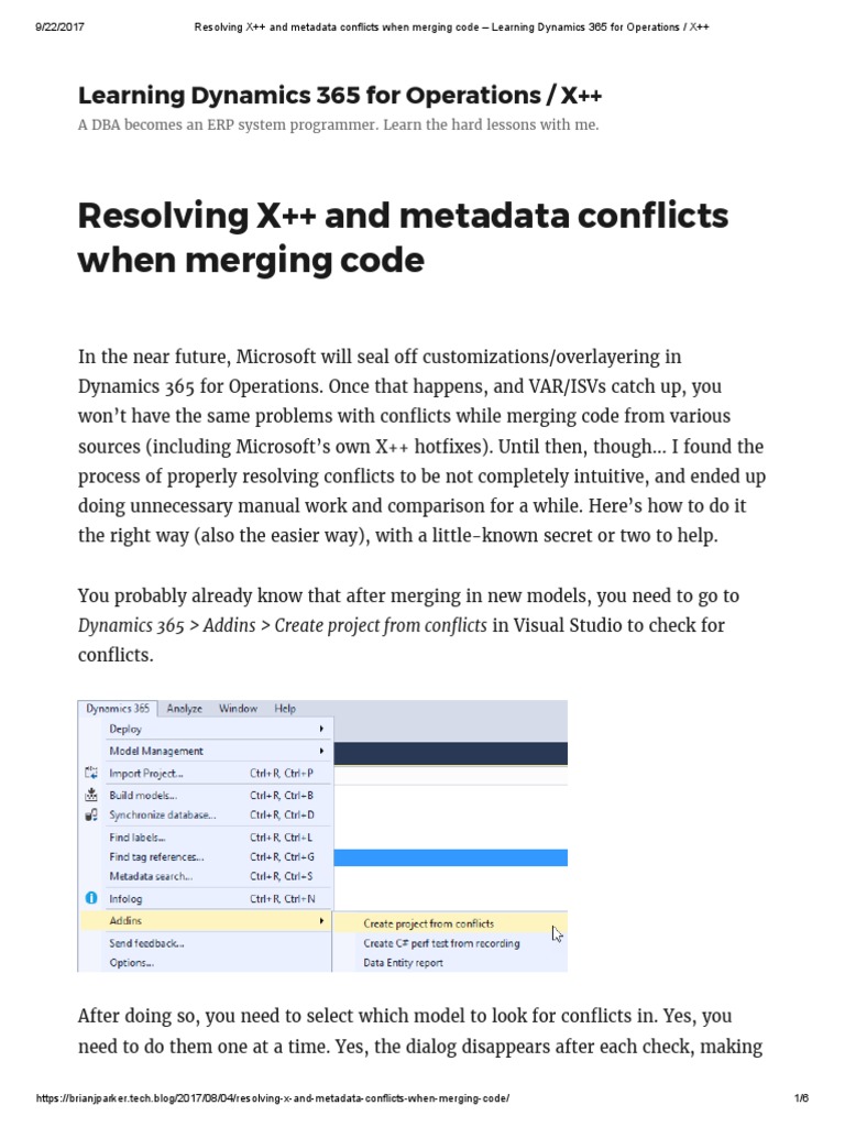 Dynamics 365 F&O - Resolving X++ and Metadata Conflicts When Merging Code | PDF | Educational ...