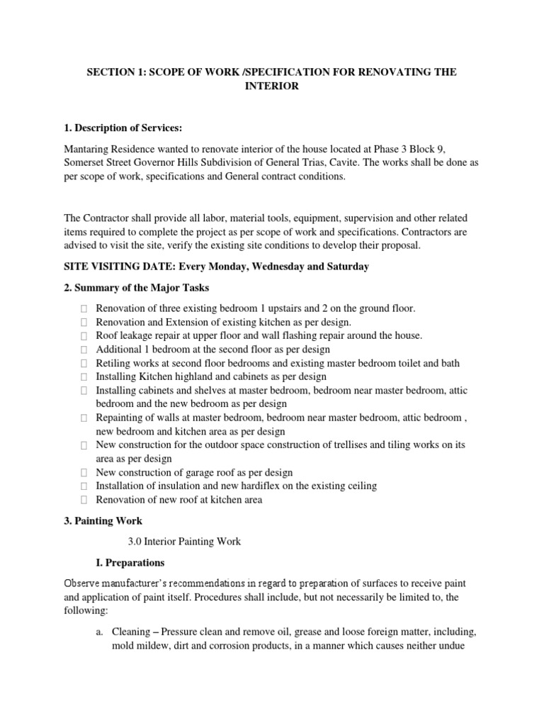 Scope of Work and Specifications | Download Free PDF | Paint | Plumbing