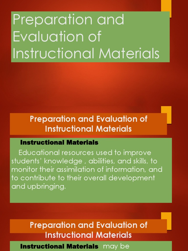 Preparation and Evaluation of Instructional Materials | PDF | Teachers ...