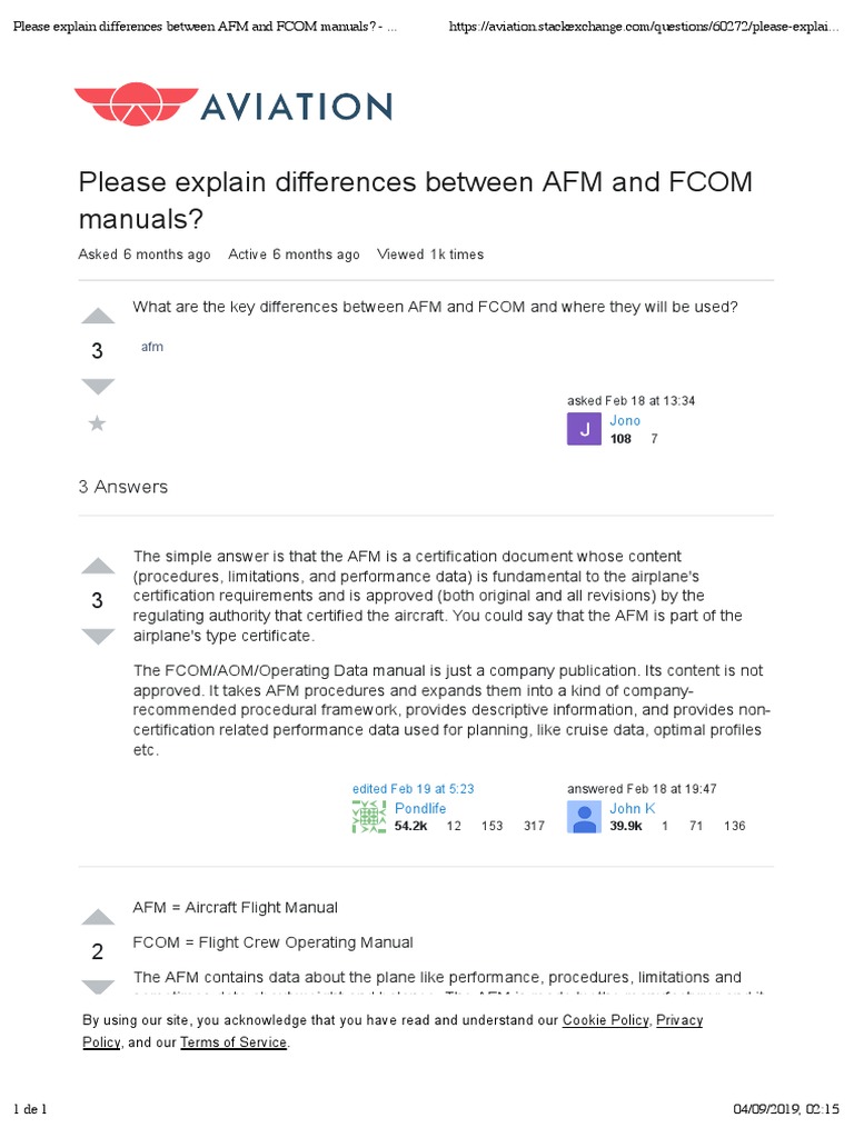 Differences Between AFM and FCOM Manuals - Aviation Stack Exchange ...