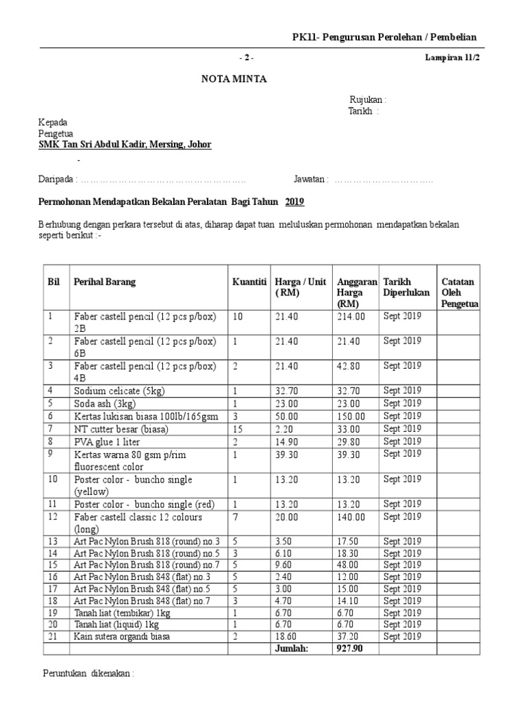 PSV Nota Minta | PDF