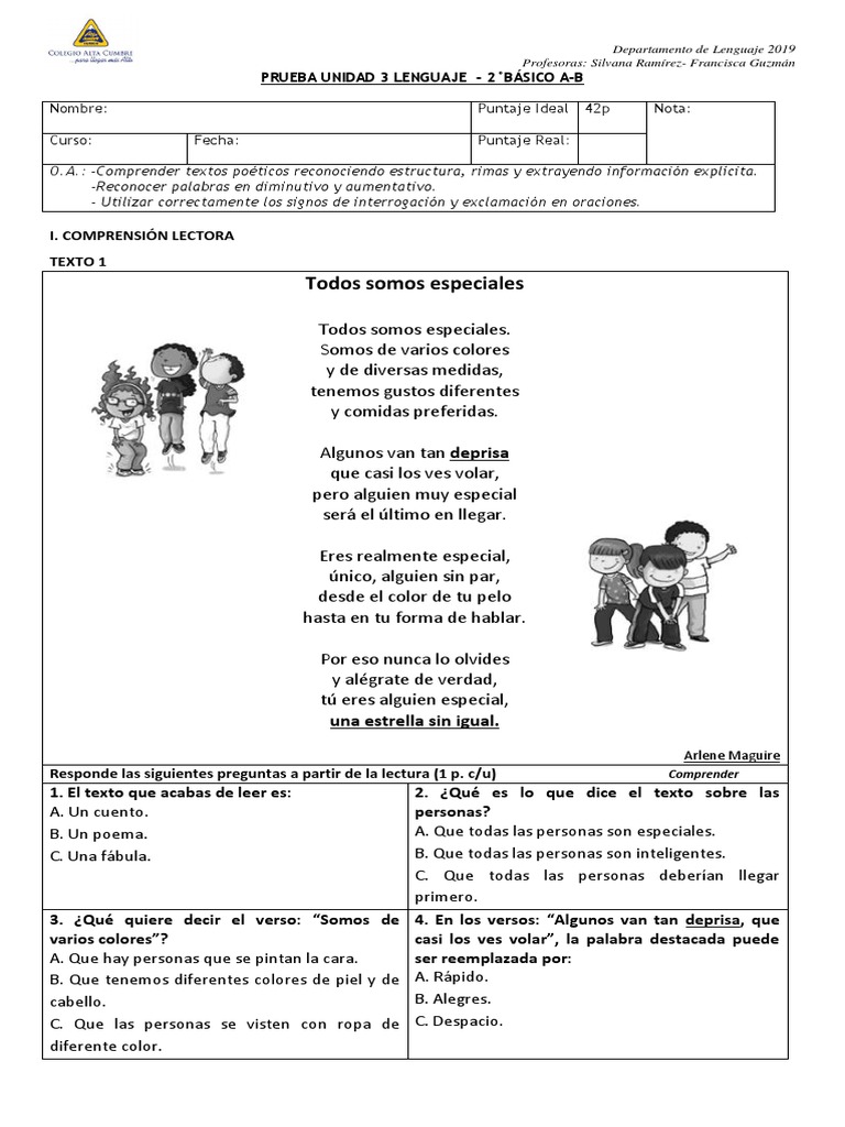 Prueba de Comprensión de Poemas 2° Básico | PDF