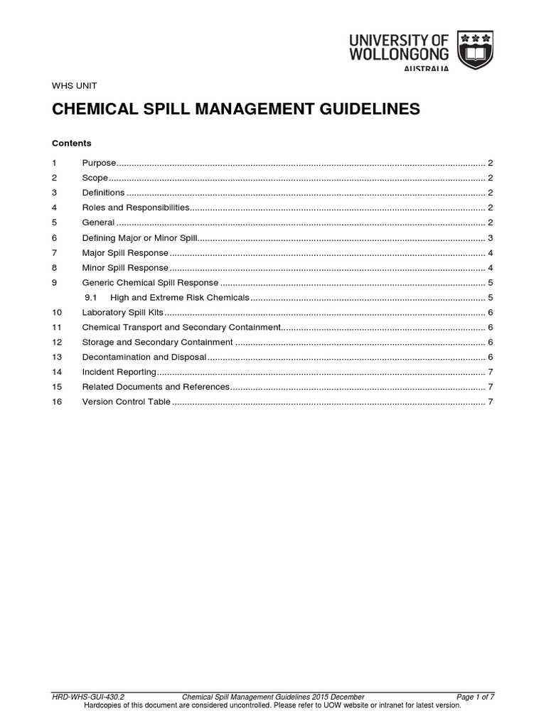 Chemical Spill Management Guidelines | Dangerous Goods | Personal ...