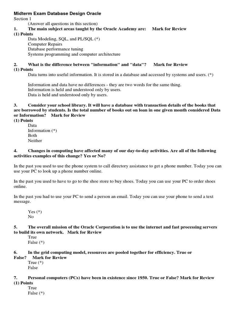 Midterm Exam Database Design Oracle 1 Keys Pdf Data Model Oracle Database
